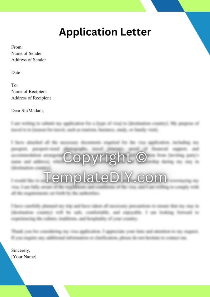 Visa Application Letter Sample Template with Examples