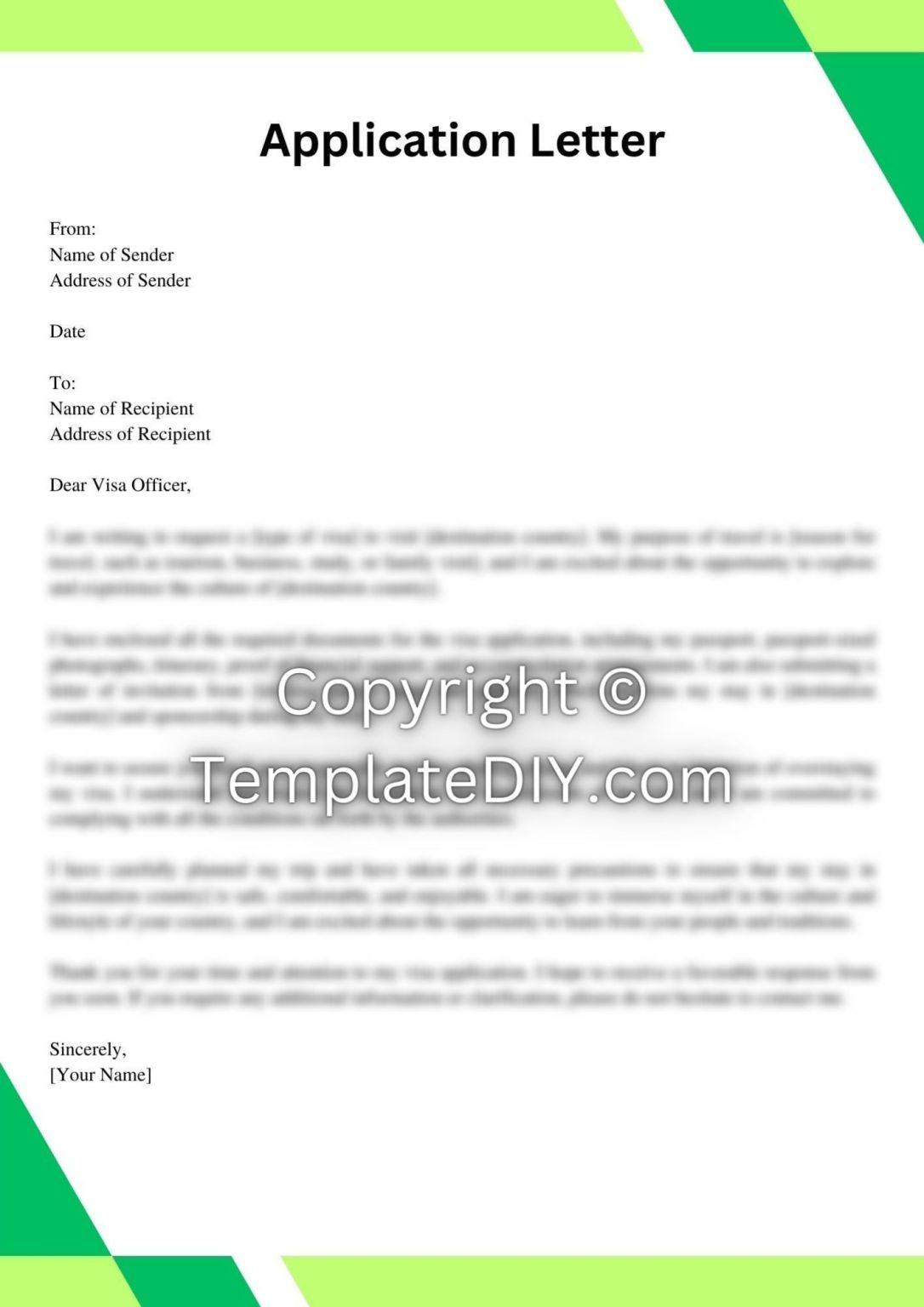 Visa Application Letter Sample Template with Examples