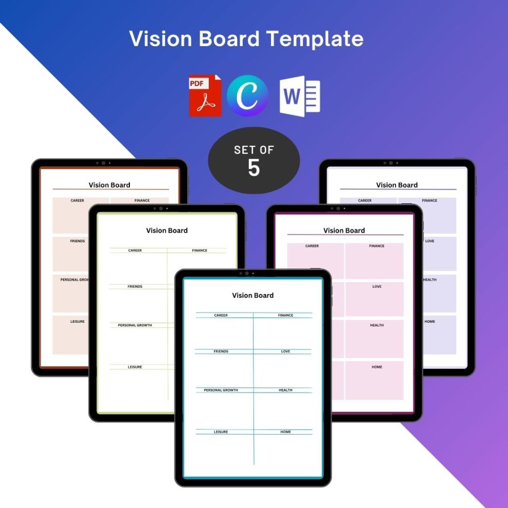 Vision Board Template Printable Template PDF, Word