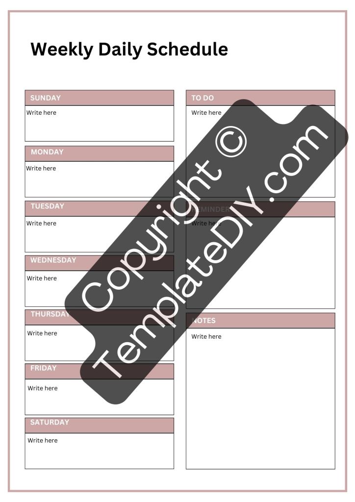Weekly Daily Schedule Template Printable PDF, Word