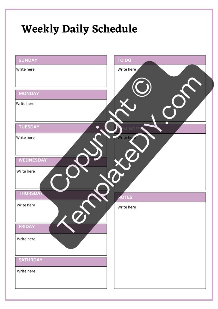 Weekly Daily Schedule Template Printable PDF, Word