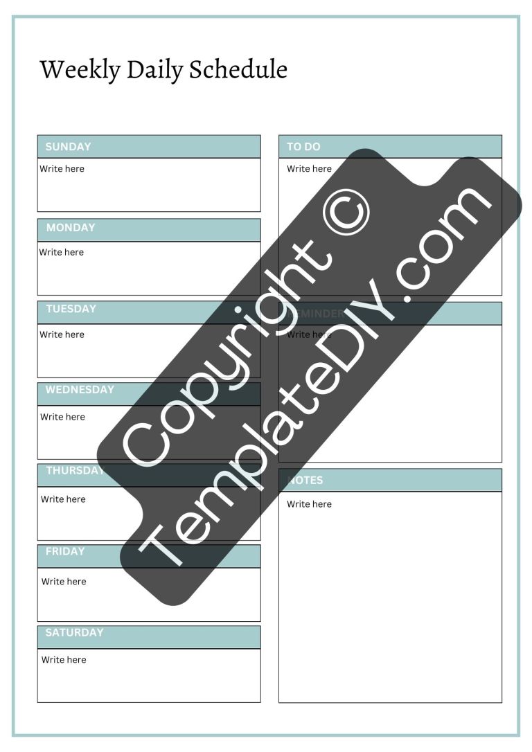 Weekly Daily Schedule Template Printable PDF, Word