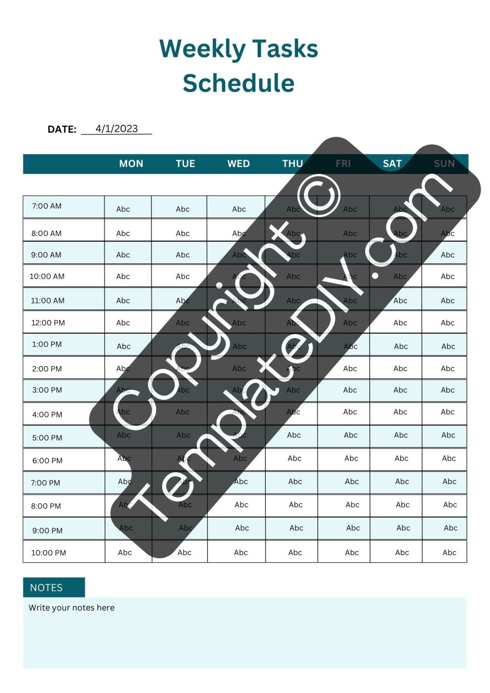 Weekly Tasks Template Printable PDF, Word [Editable]
