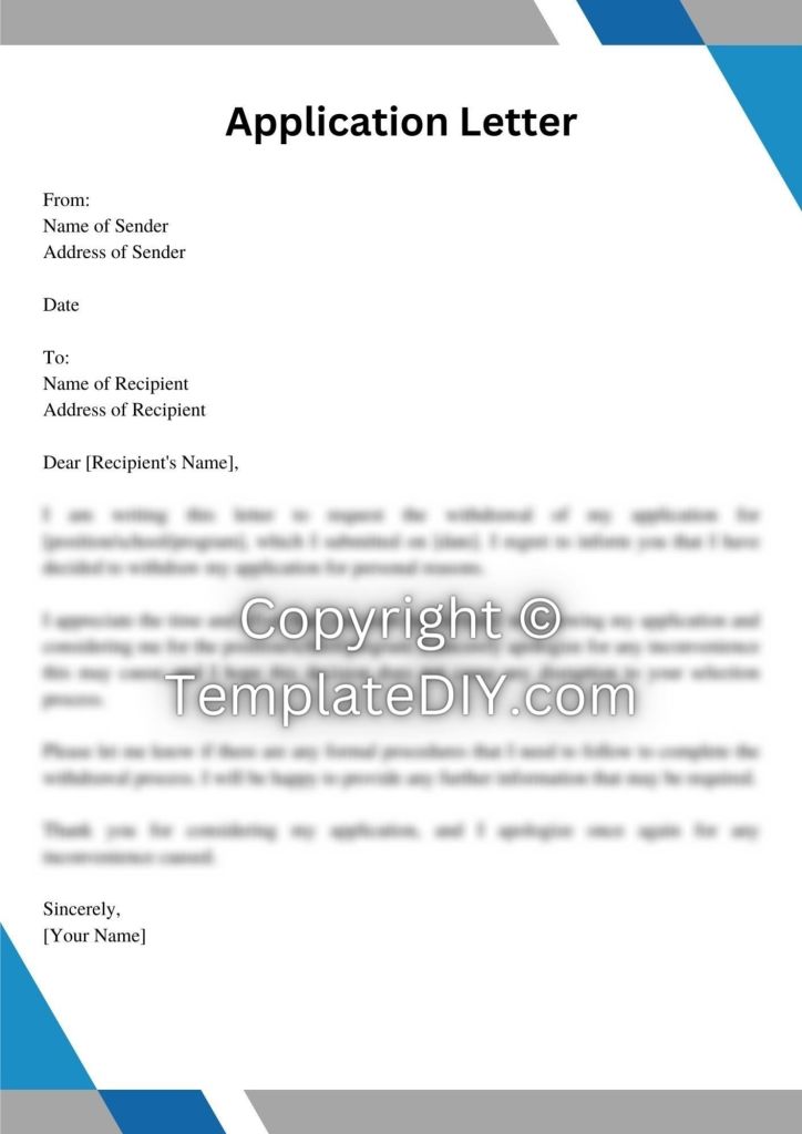 Withdraw Application Letter Template | Download Example
