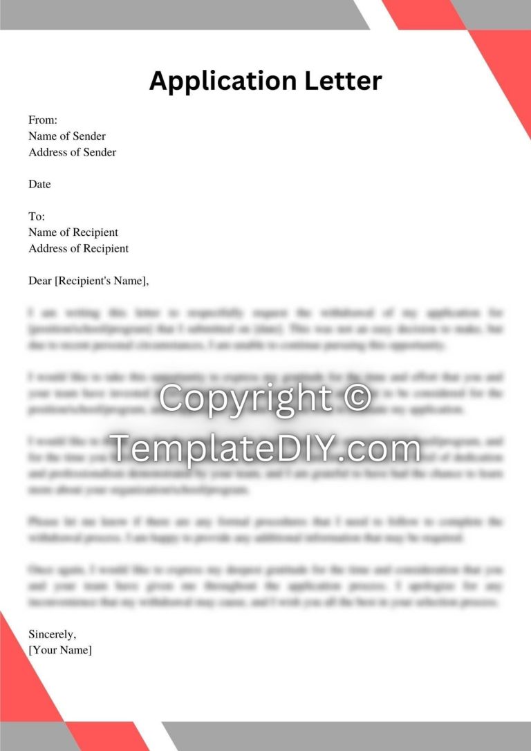 Withdraw Application Letter Template | Download Example
