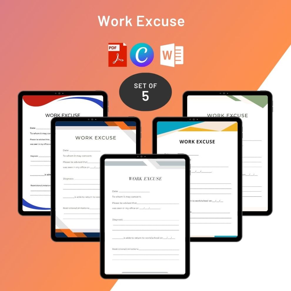 Work Excuse Template Printable in PDF, Word [Editable]