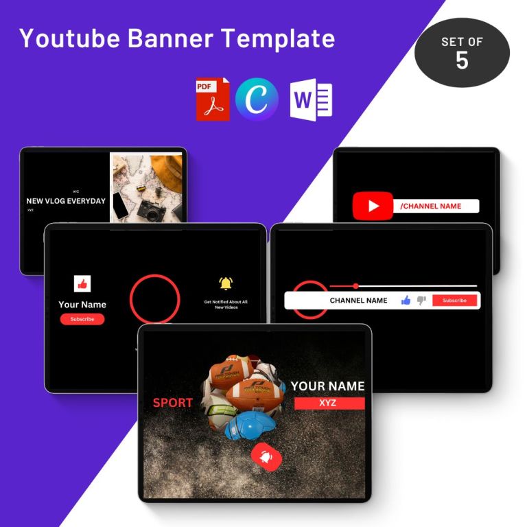 Youtube Banner Template Printable PDF, Word [Editable]