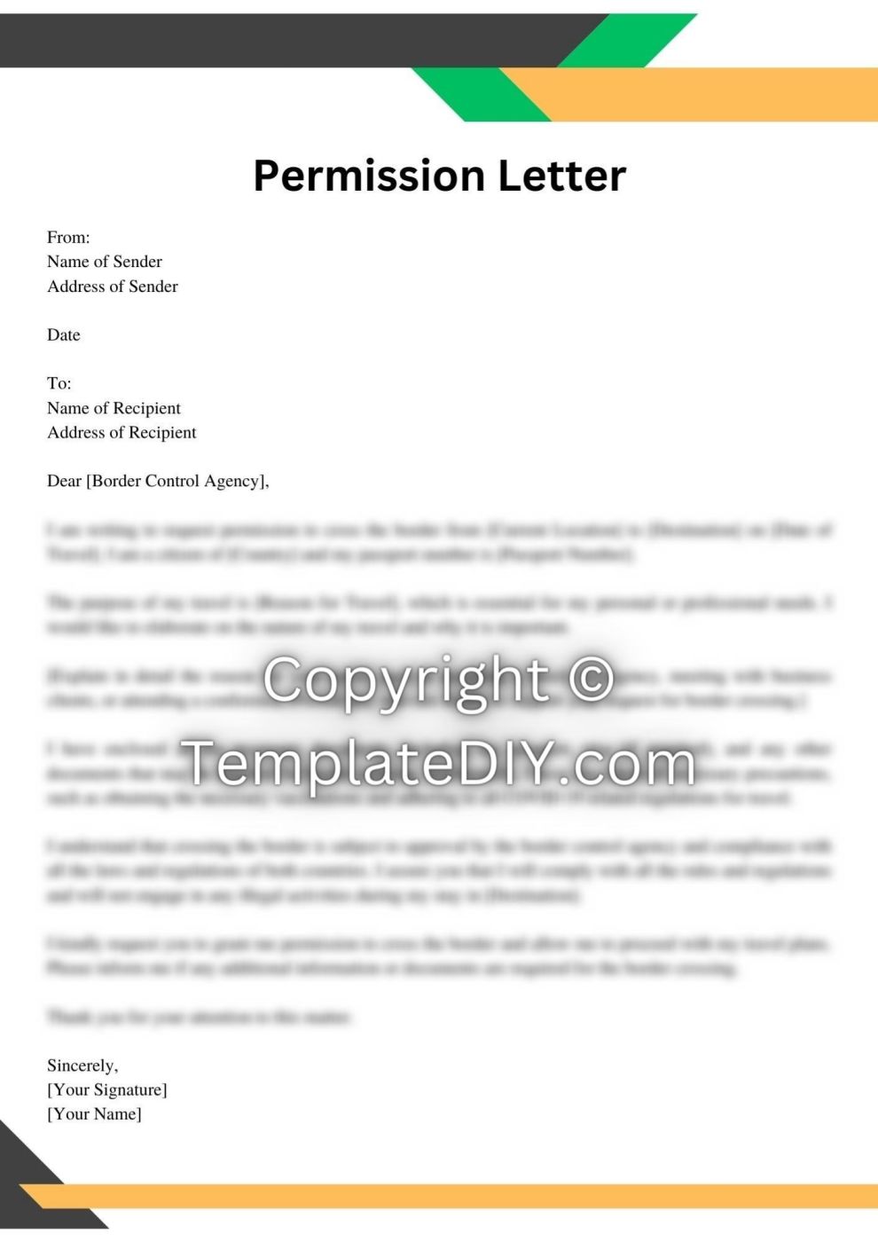 Border Permission Letter Sample with Examples [Word]