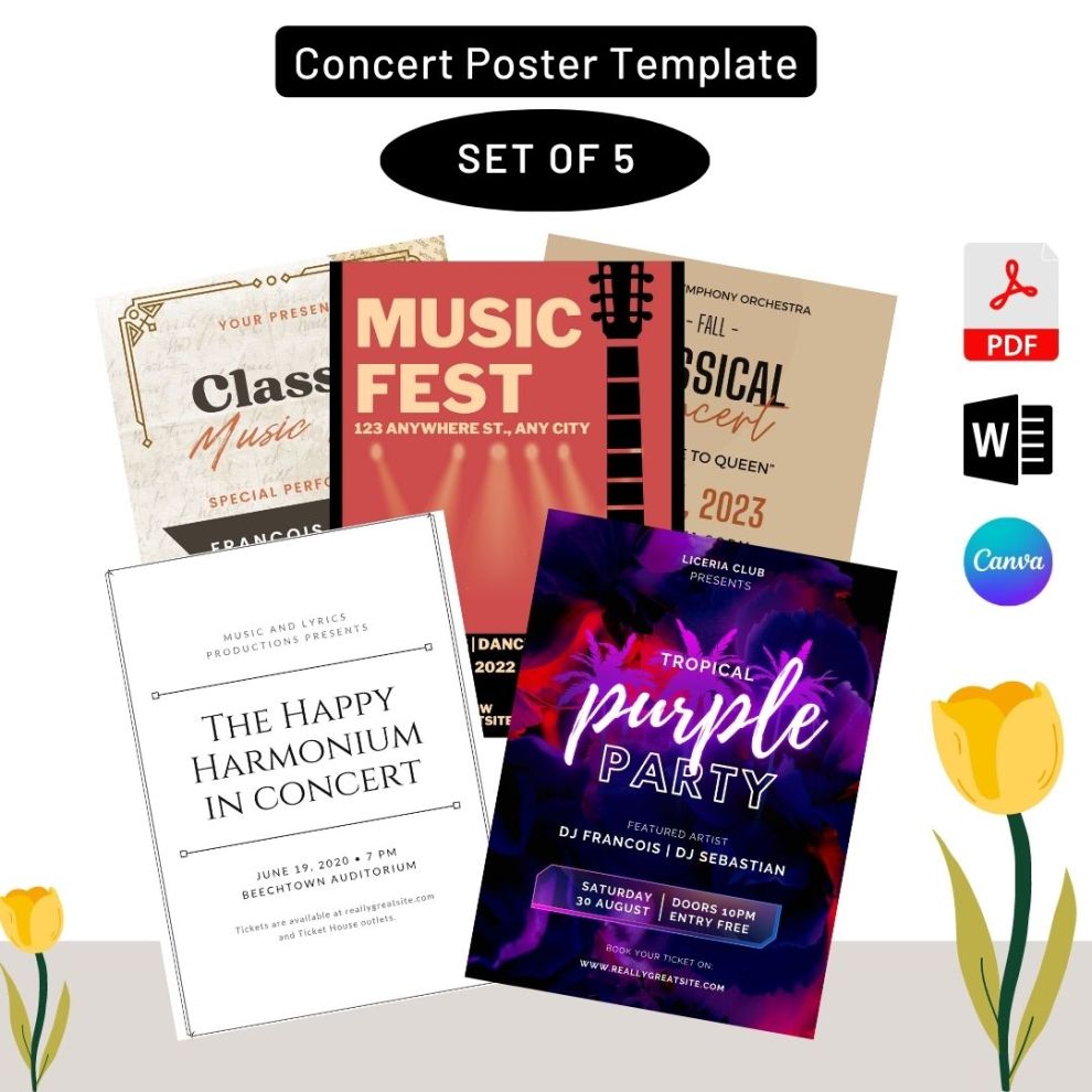 Concert Poster Template Printable PDF, Word [Editable]