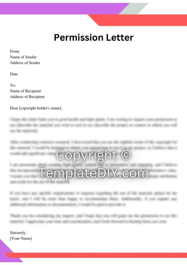Copyright Permission Letter Sample with Examples [Word]