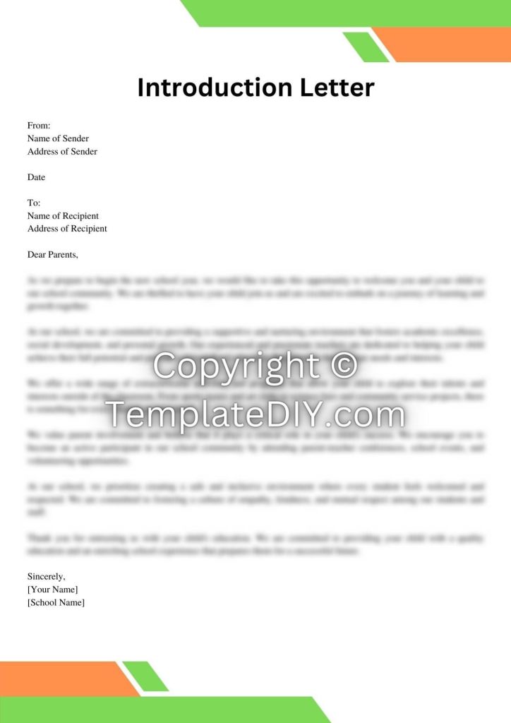 Introduction Letter for Parents Sample and Examples [Word]