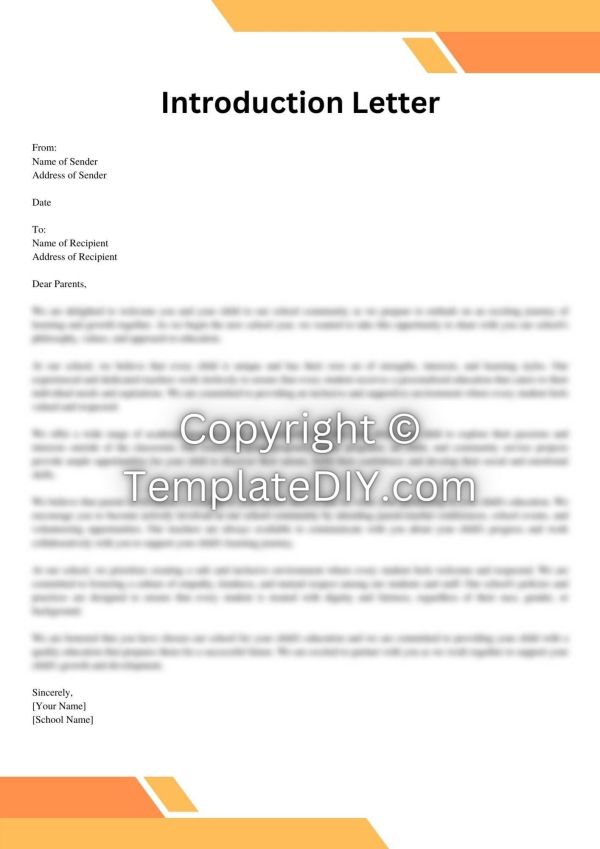 Introduction Letter for Parents Sample and Examples [Word]