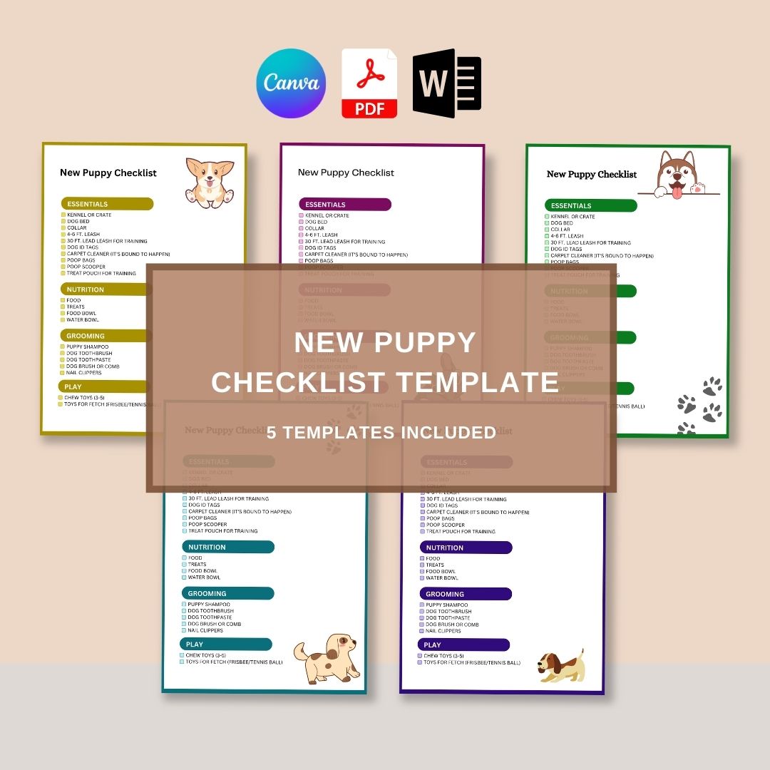 New Puppy Checklist Template Printable PDF, Word, Excel