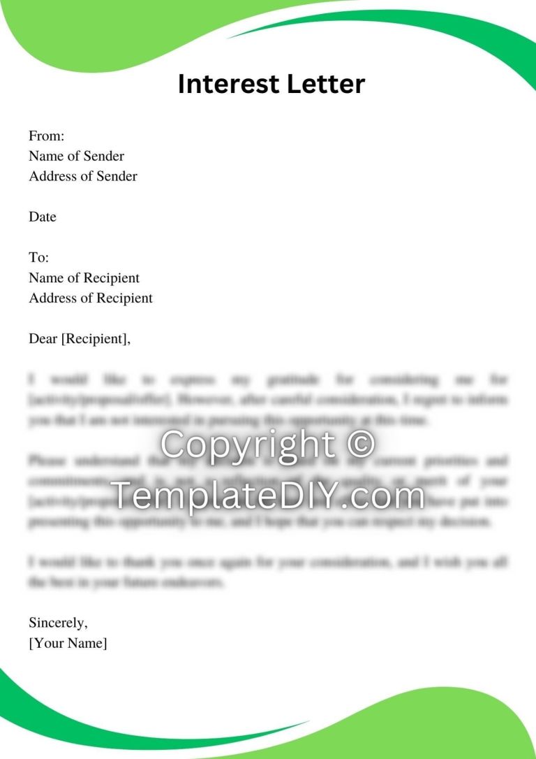 No Interest Letter Sample with Examples [Word Editable]