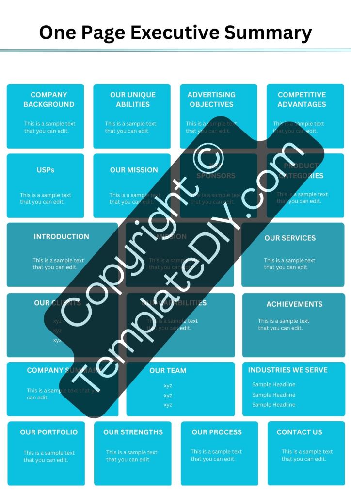One Page Executive Summary Template Printable PDF, Word