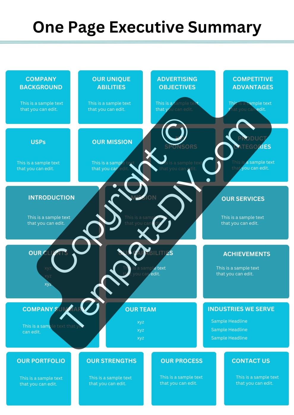 One Page Executive Summary Template Printable PDF, Word