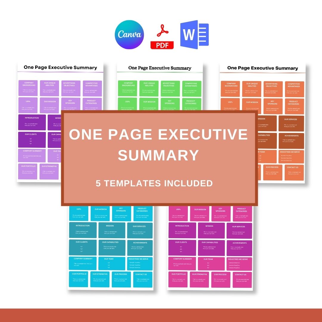 One Page Executive Summary Template Printable PDF, Word