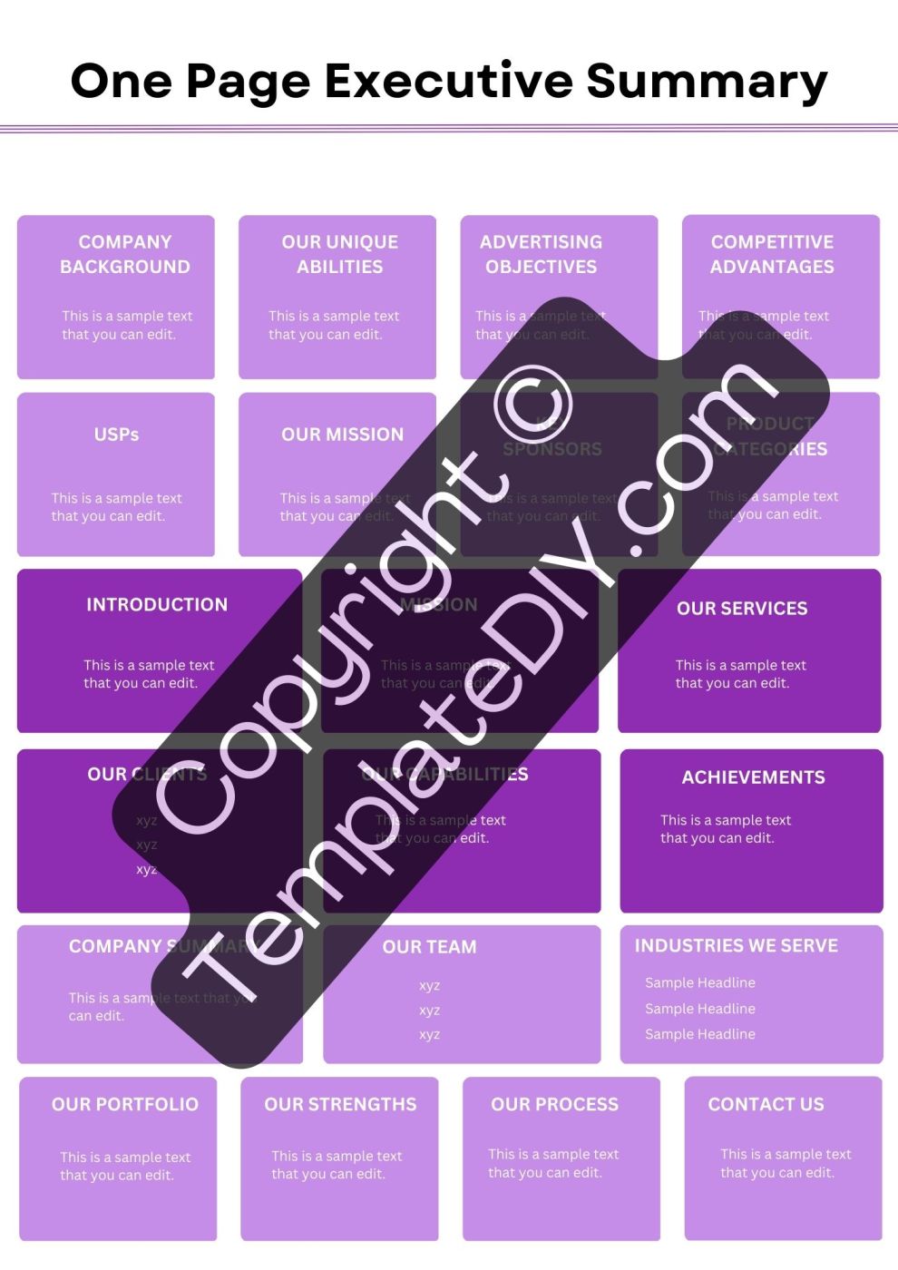 One Page Executive Summary Template Printable PDF, Word