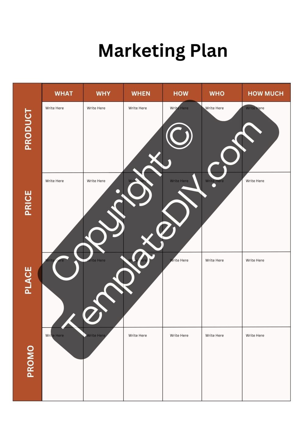 Marketing Plan Template – One Page PDF & Word