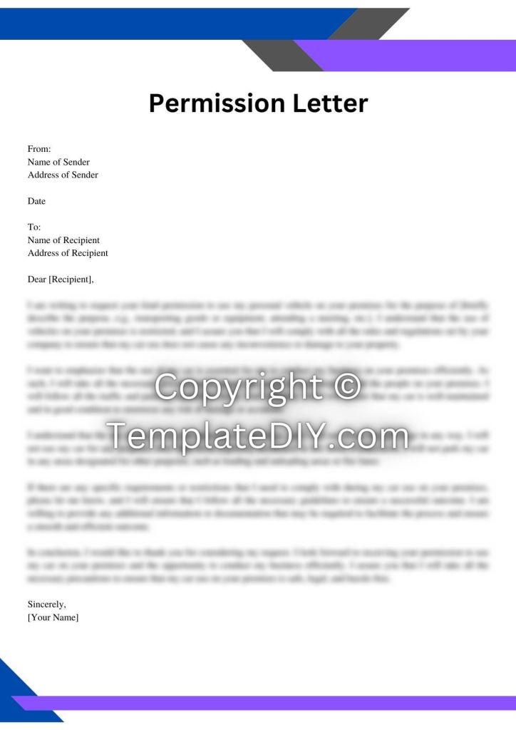 Car Permission Letter Sample Template with Examples