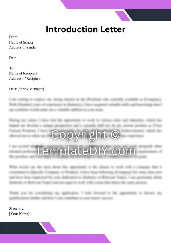 Introduction Letter for A Job Sample with Examples [Word]