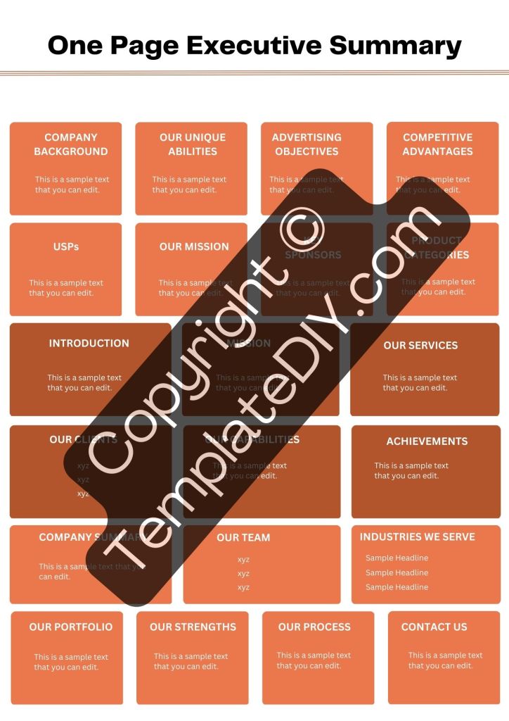 One Page Executive Summary Template Printable PDF, Word