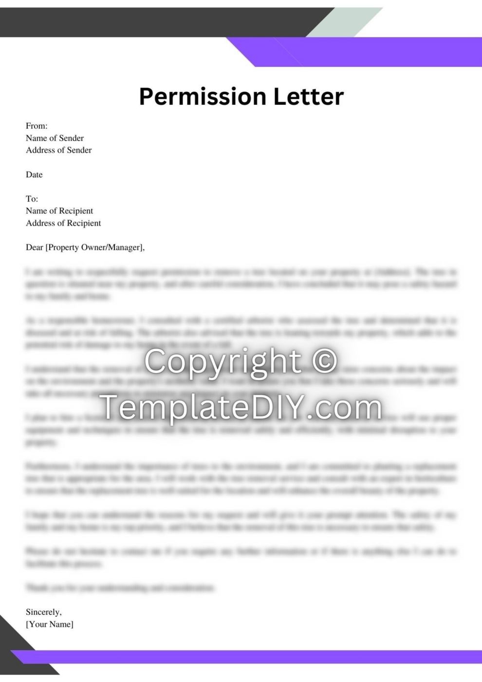 Tree Removal Permission Letter Sample and Examples [Word]