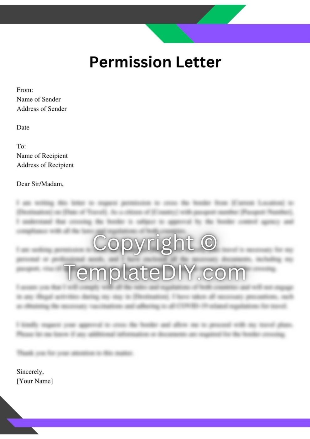 Border Permission Letter Sample with Examples [Word]