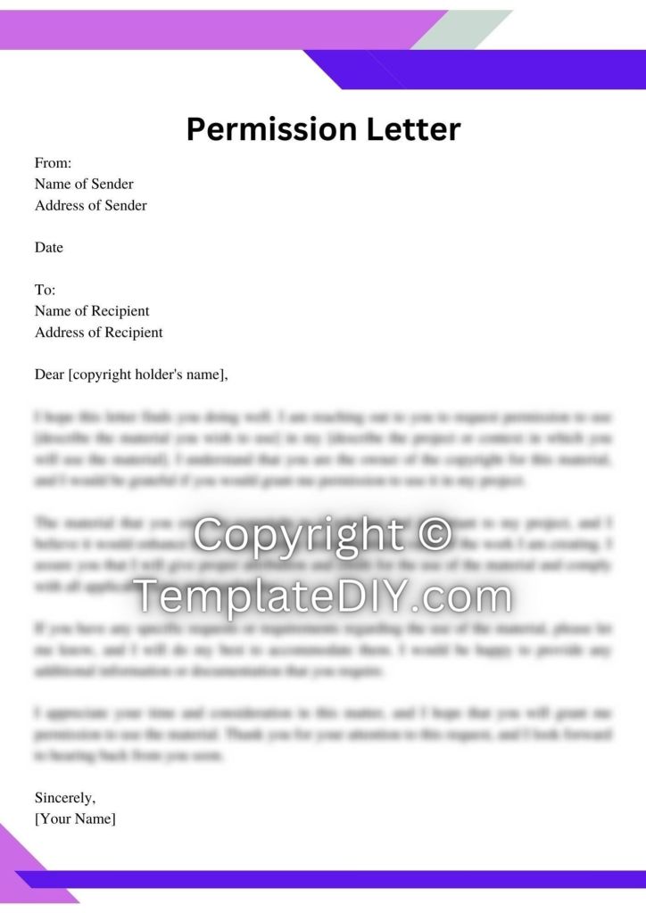 Copyright Permission Letter Sample with Examples [Word]