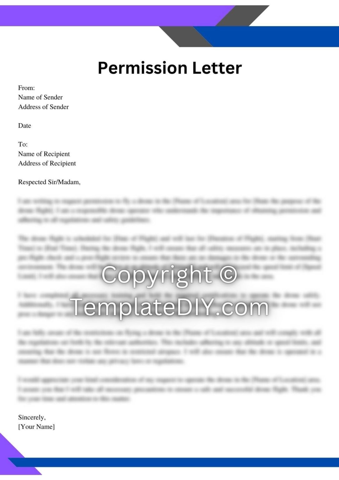 Drone Flying Permission Letter Template | Download PDF