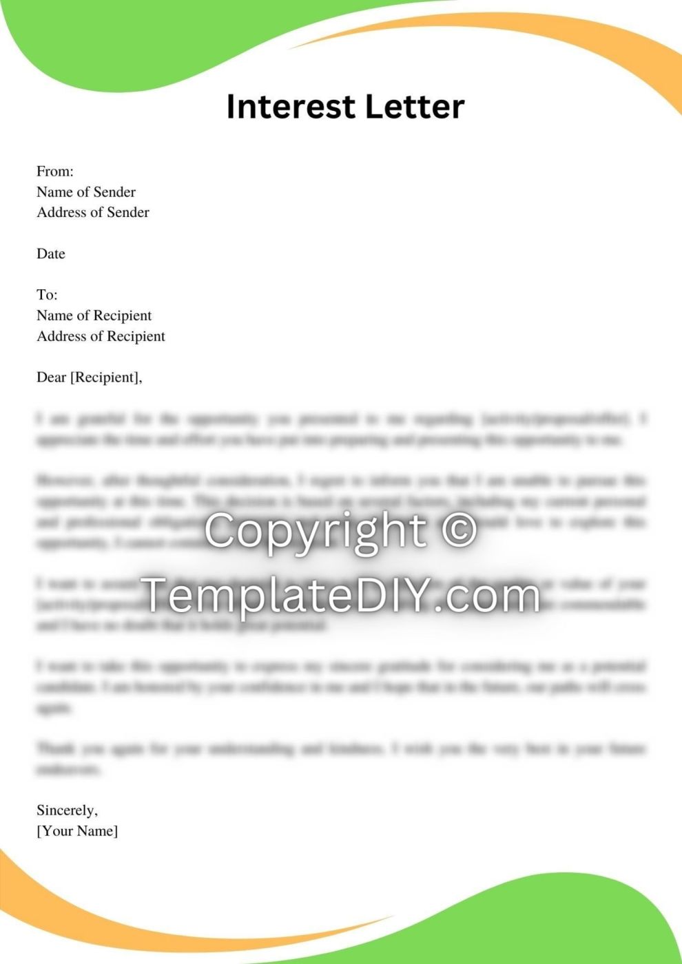 No Interest Letter Sample with Examples [Word Editable]