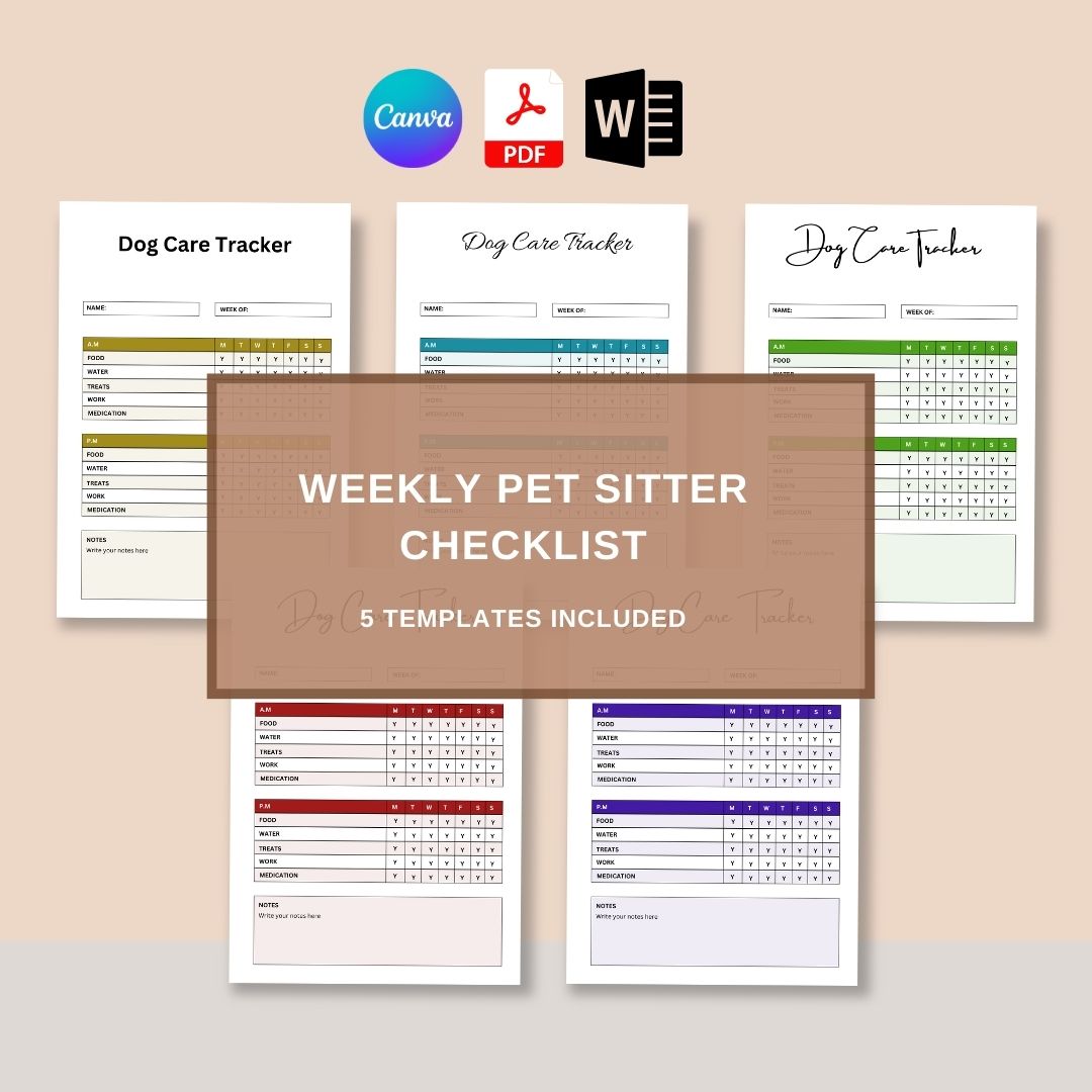 Weekly Pet Sitter Checklist Template Printable in PDF, Word