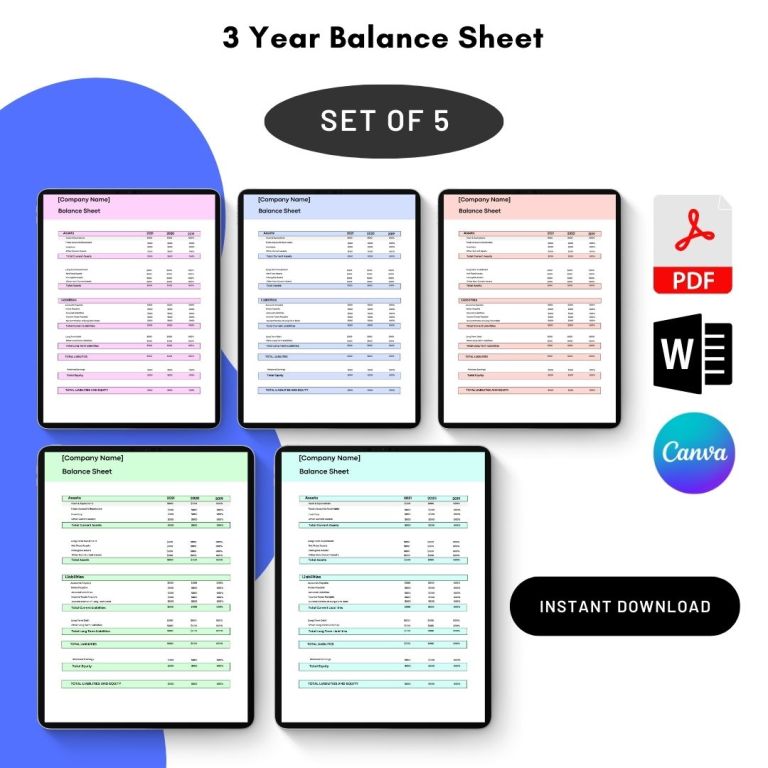 Monthly Balance Sheet Template Printable PDF, Word, Excel