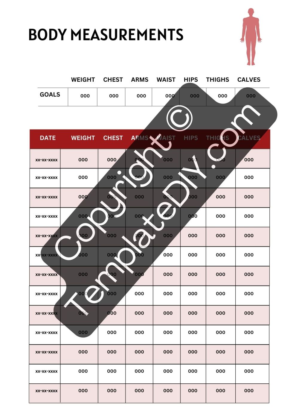Printable Body Measurement Tracker Template PDF, Word