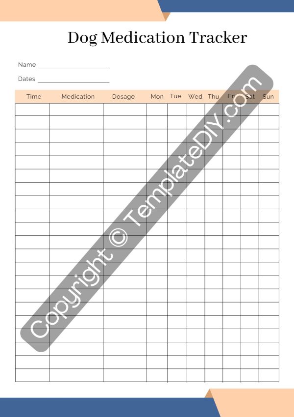 Dog Medication Tracker Template Printable PDF, Word