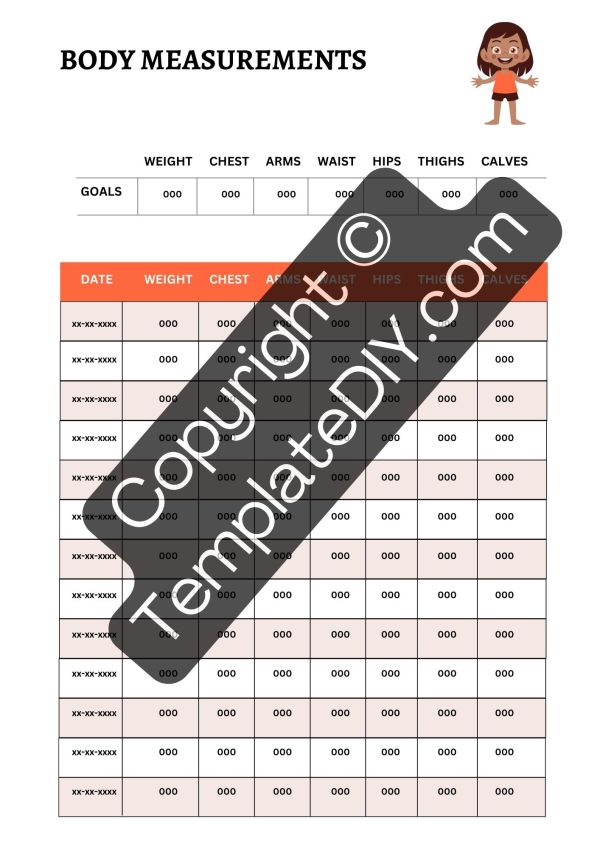 Printable Body Measurement Tracker Template PDF, Word