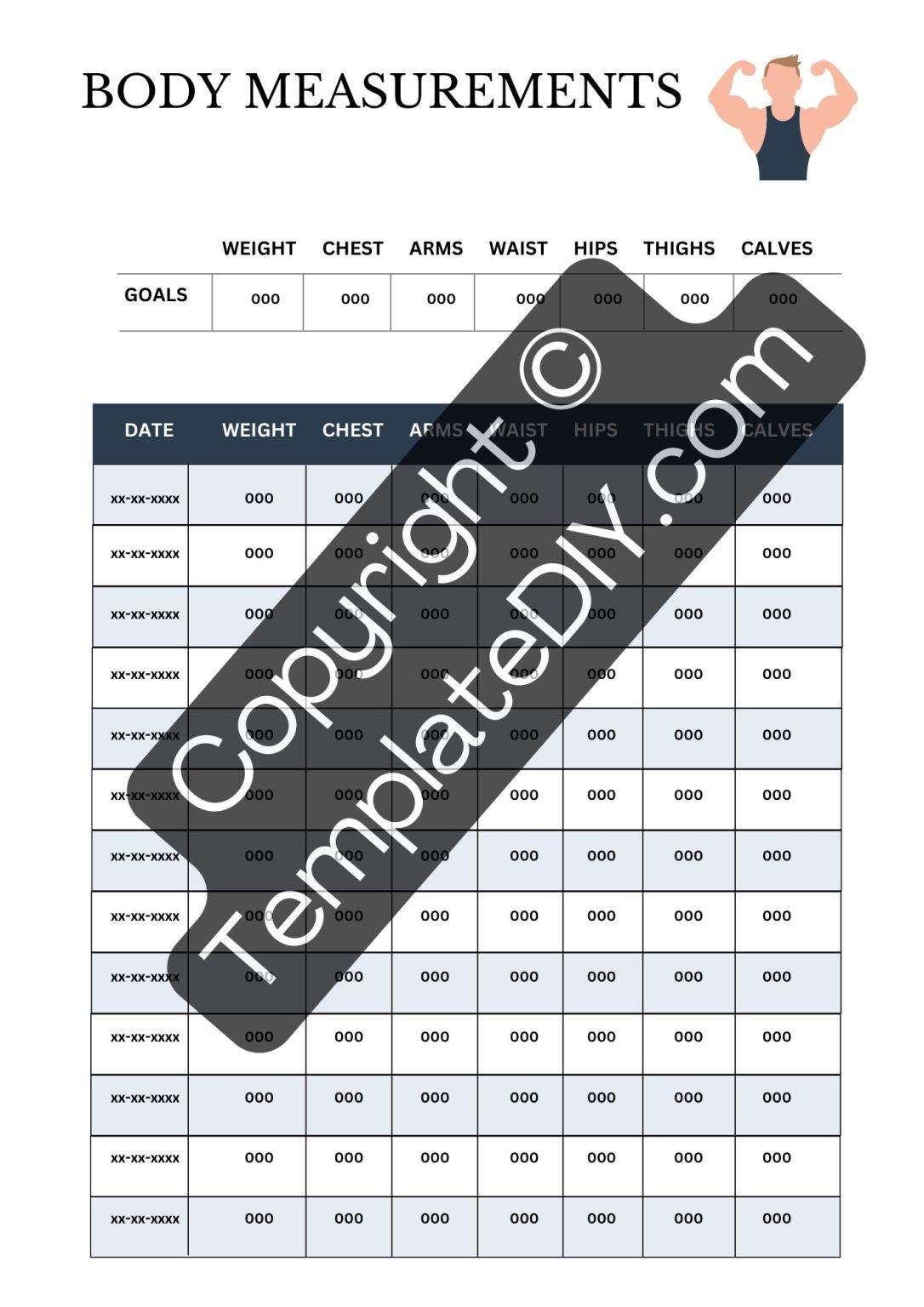 Printable Body Measurement Tracker Template PDF, Word