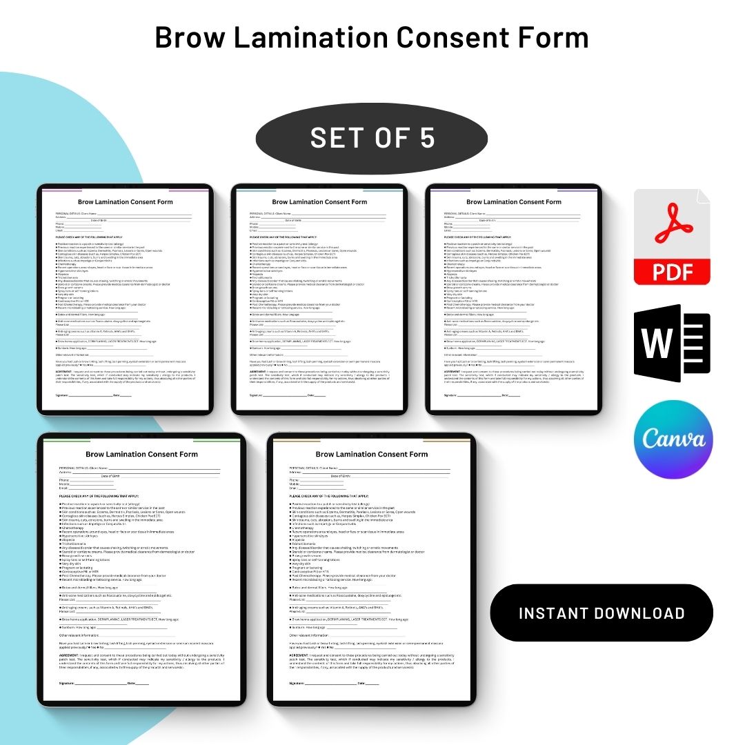 Brow Lamination Consent Form Template Printable PDF, Word