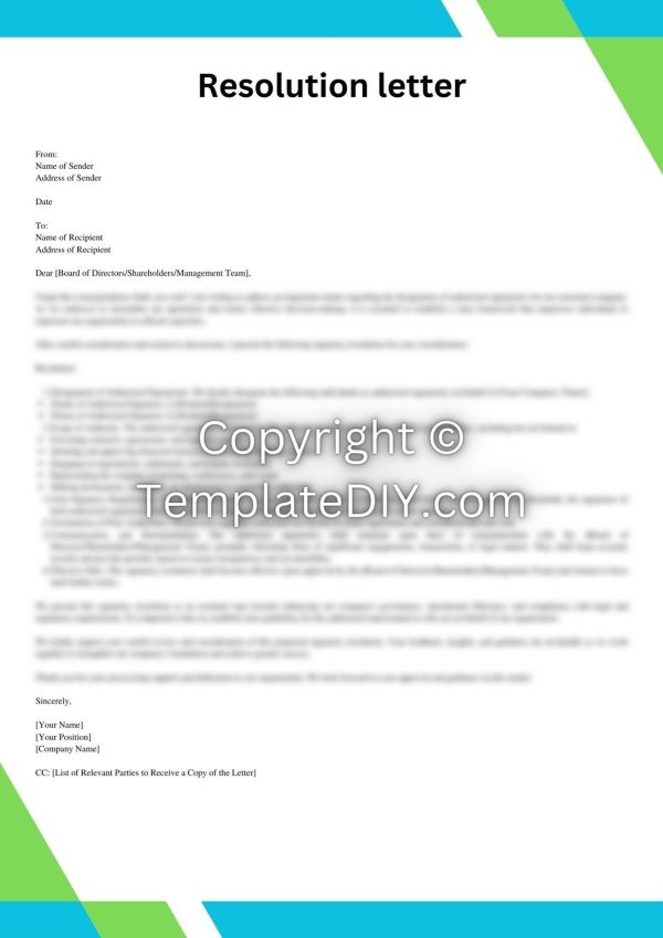Company Signatory Resolution Letter of Authority Sample