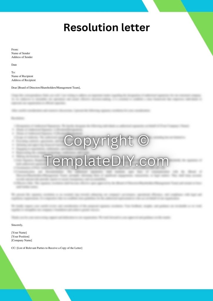 Company Signatory Resolution Letter of Authority Sample