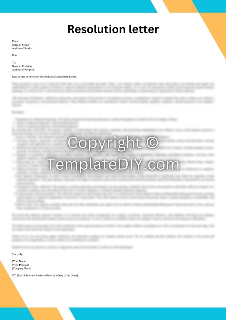 Company Signatory Resolution Letter of Authority Sample