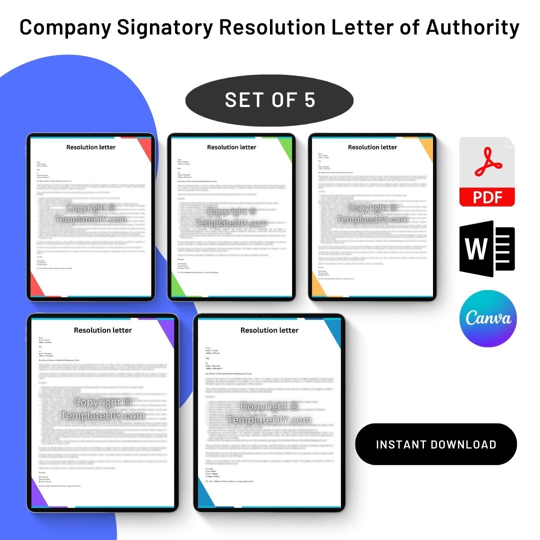 Company Signatory Resolution Letter of Authority Sample