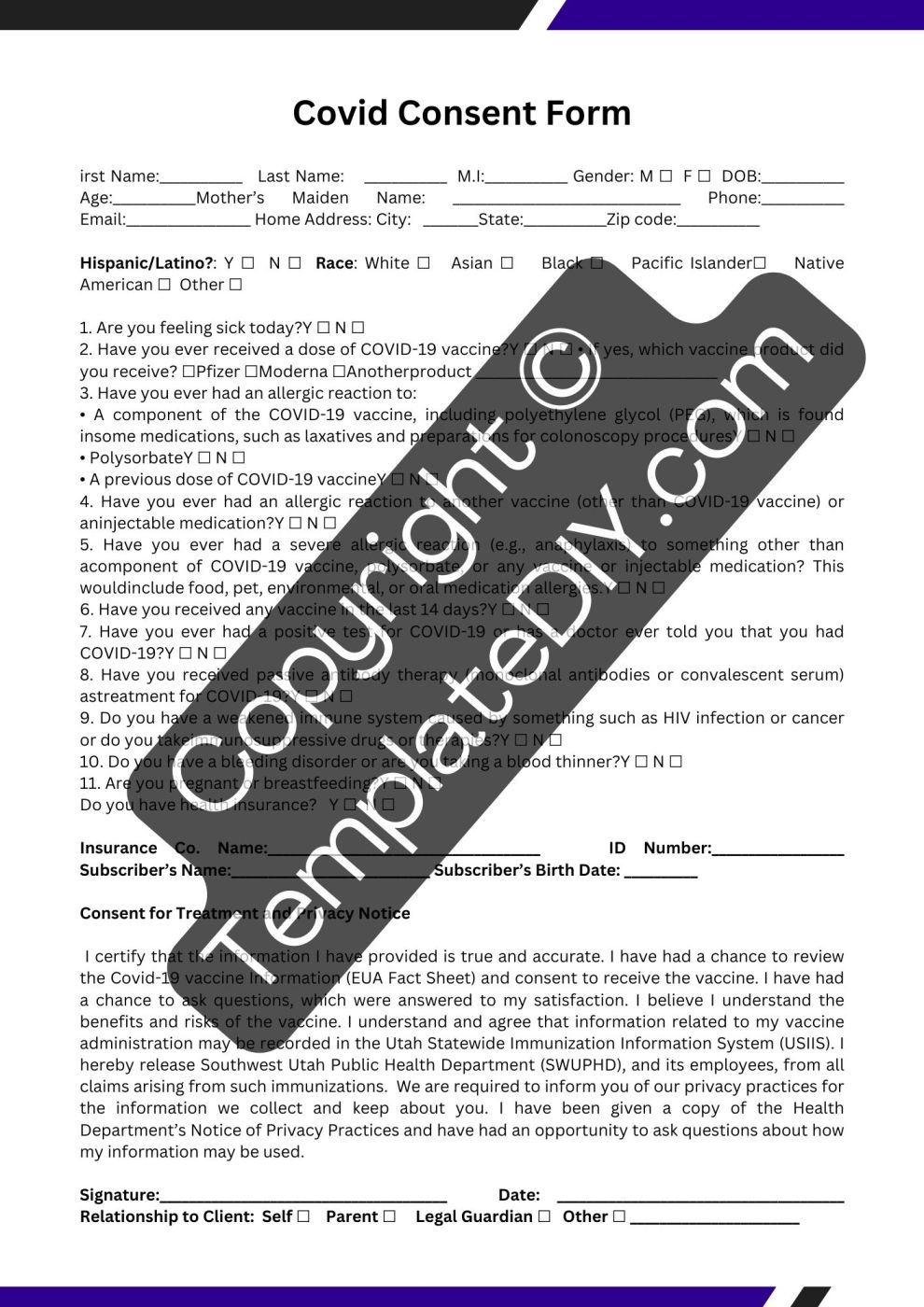 Covid Consent Form Template Printable PDF, Word [Editable]