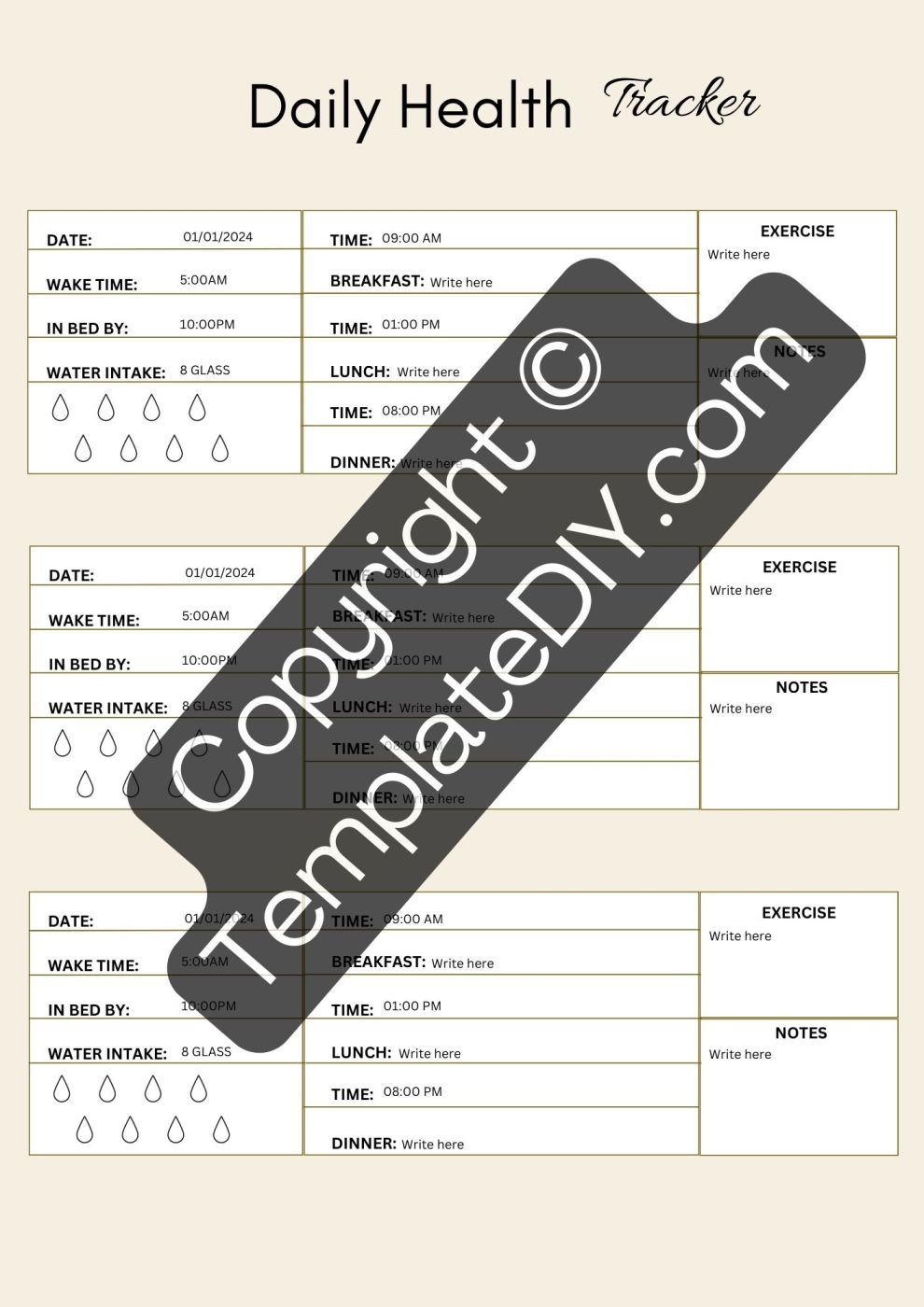 Printable Daily Health Tracker Template PDF, Word, Excel