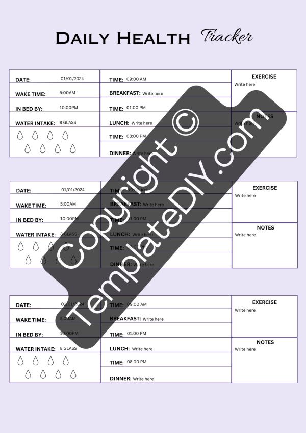 Printable Daily Health Tracker Template PDF, Word, Excel