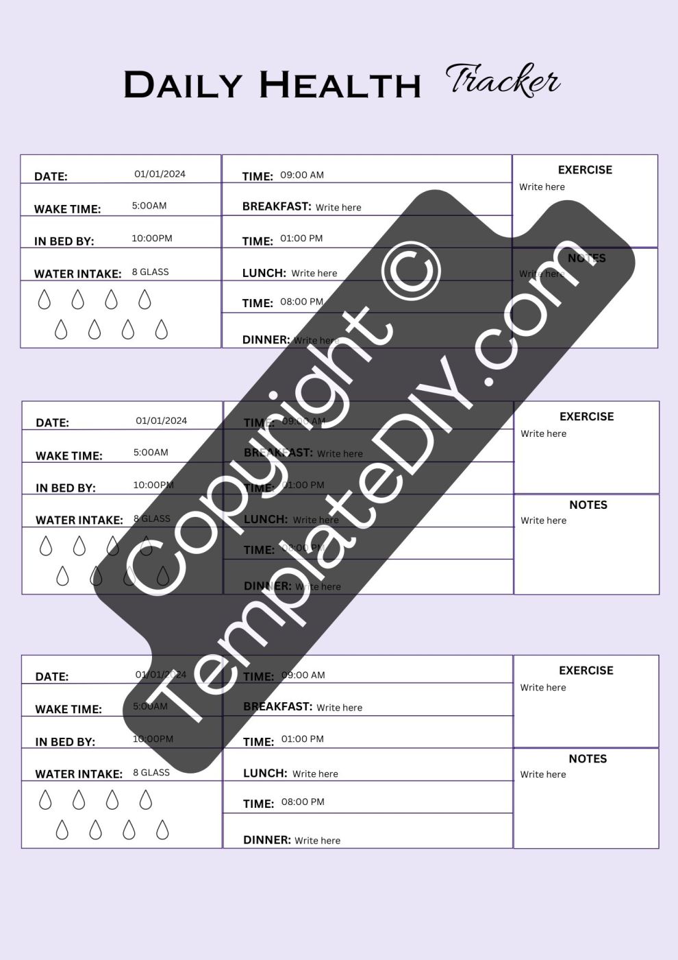 Printable Daily Health Tracker Template PDF, Word, Excel