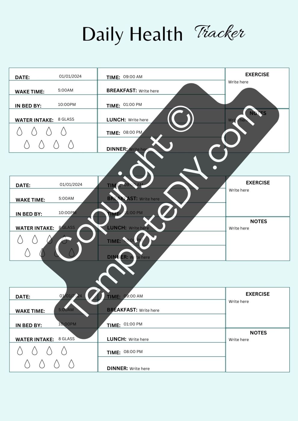 Printable Daily Health Tracker Template PDF, Word, Excel