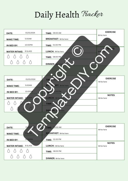 Printable Daily Health Tracker Template PDF, Word, Excel