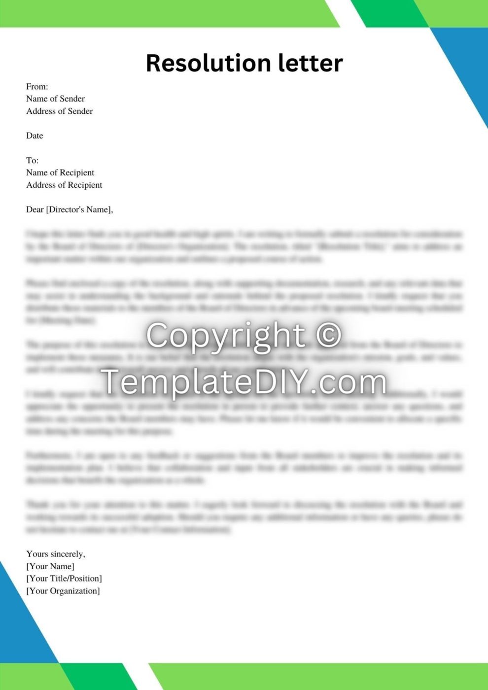 Director Resolution Letter Sample with Examples [Word]