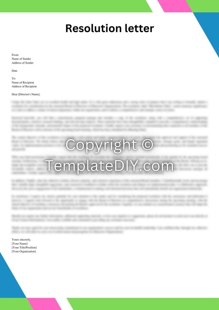 Director Resolution Letter Sample with Examples [Word]